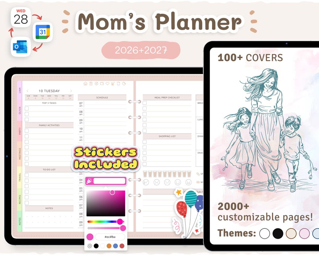 2026 + 2027 Digital Mom's Planner: Hyperlinked PDF for Goodnotes ...