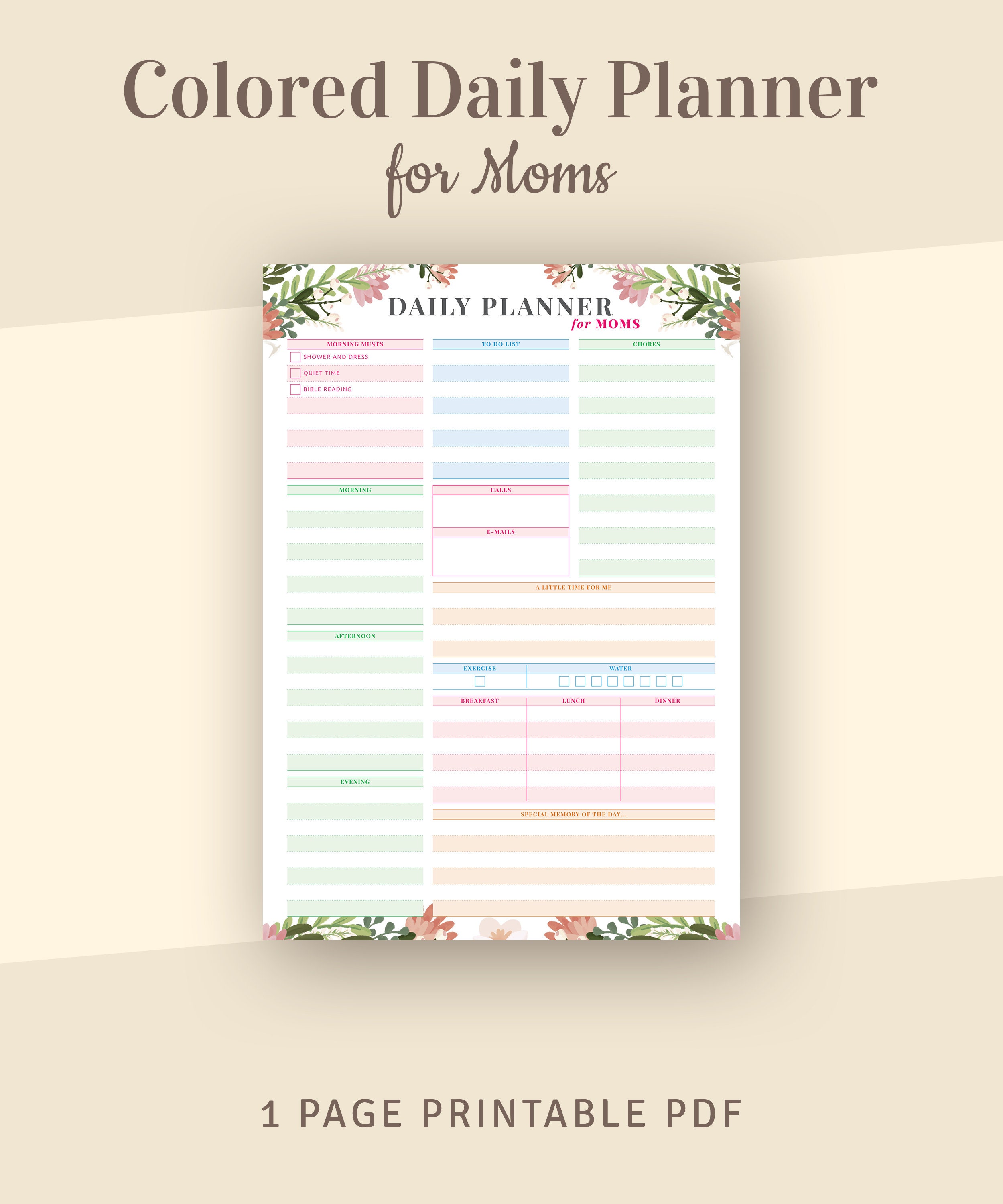 Colored Daily Planner Template for Moms (printable PDF) - Etsy