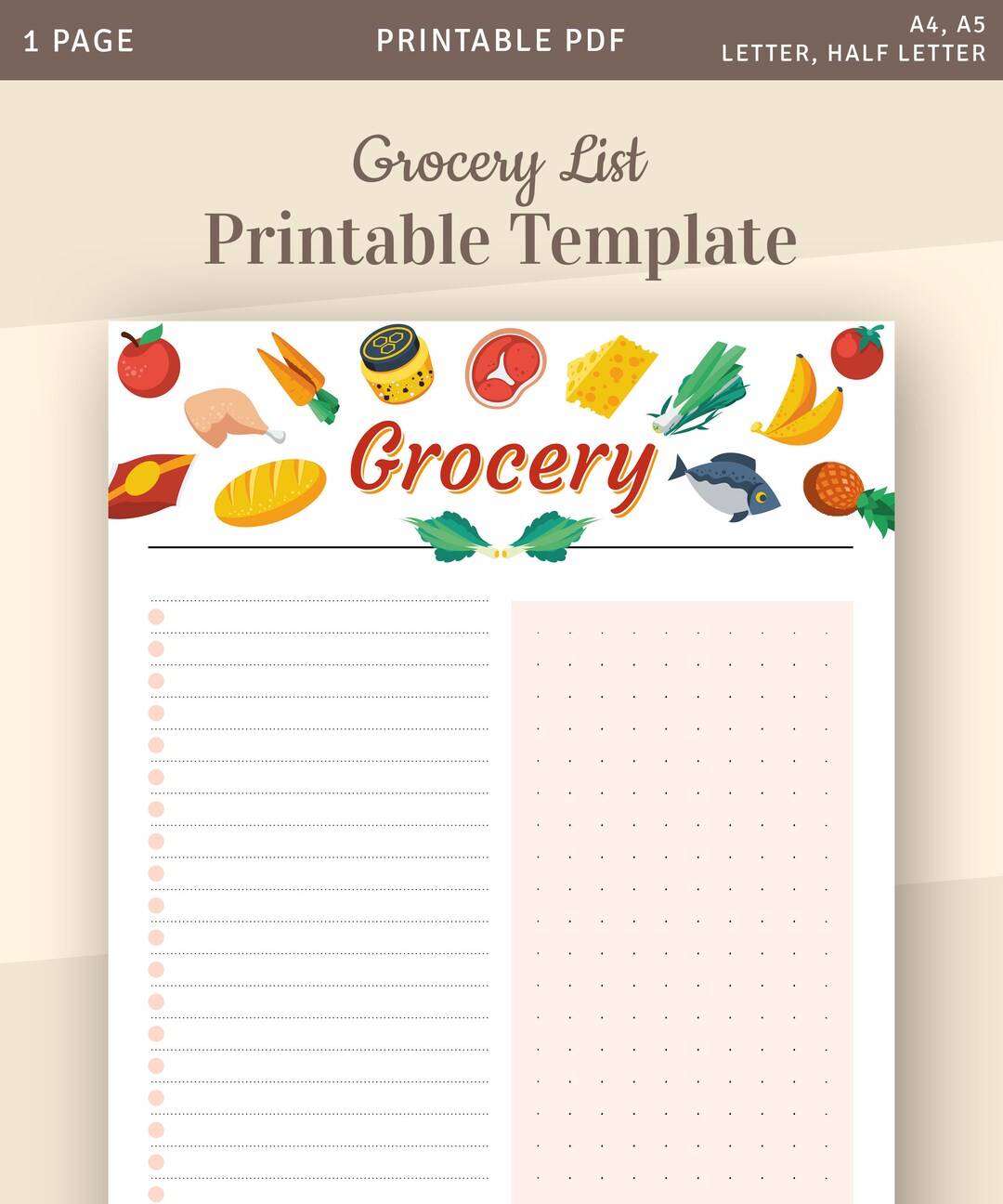 Grocery List Printable Template, Blank Shopping List, Instant Download ...