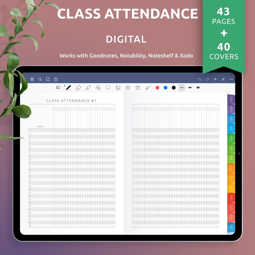 Digital Class Attendance Sheet for iPad / Android Tablet, Goodnote ...