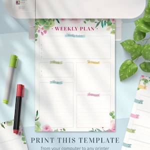 Floral Week on Two Pages, Weekly Planner Template, Instant Download ...