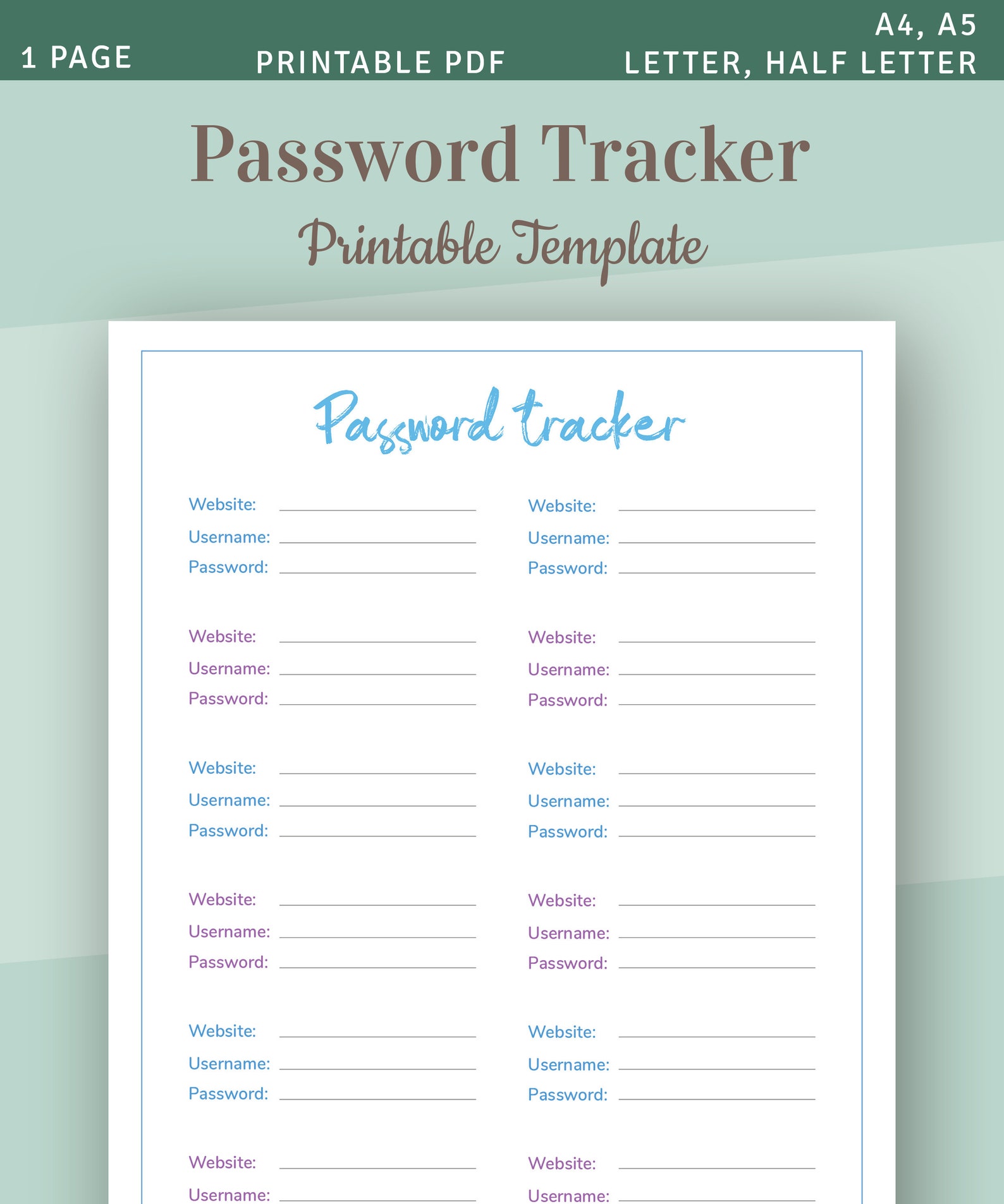 Password Organizer Printable Template Password Organize | Etsy