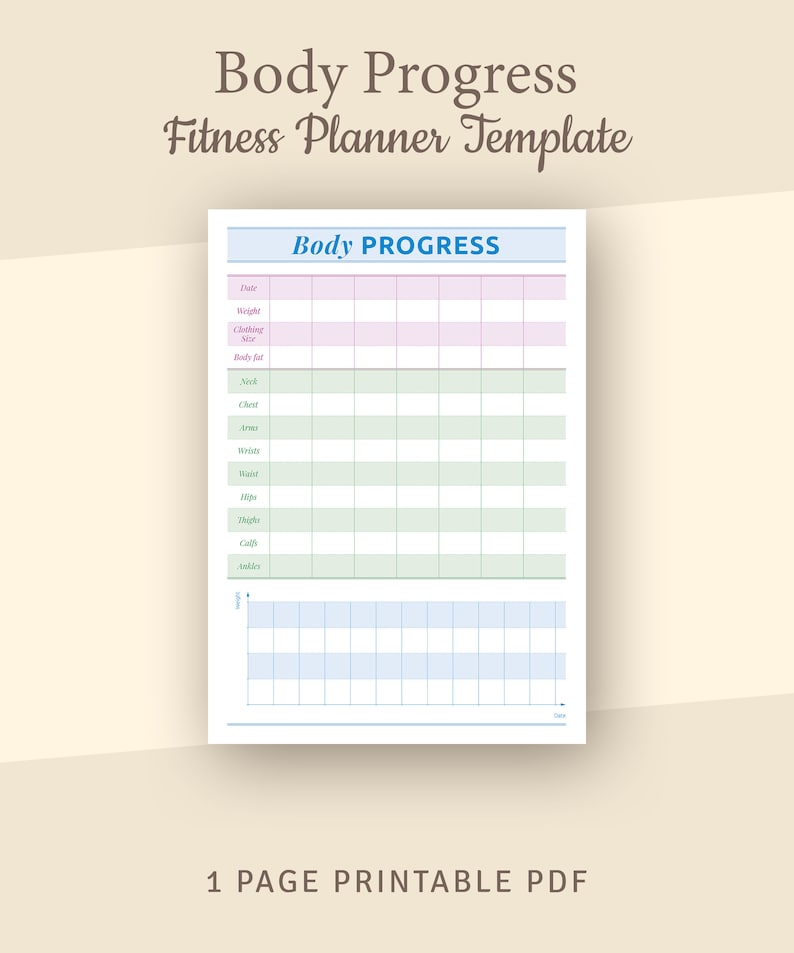 Body Progress Fitness Planner Printable Weight Loss Tracker - Etsy