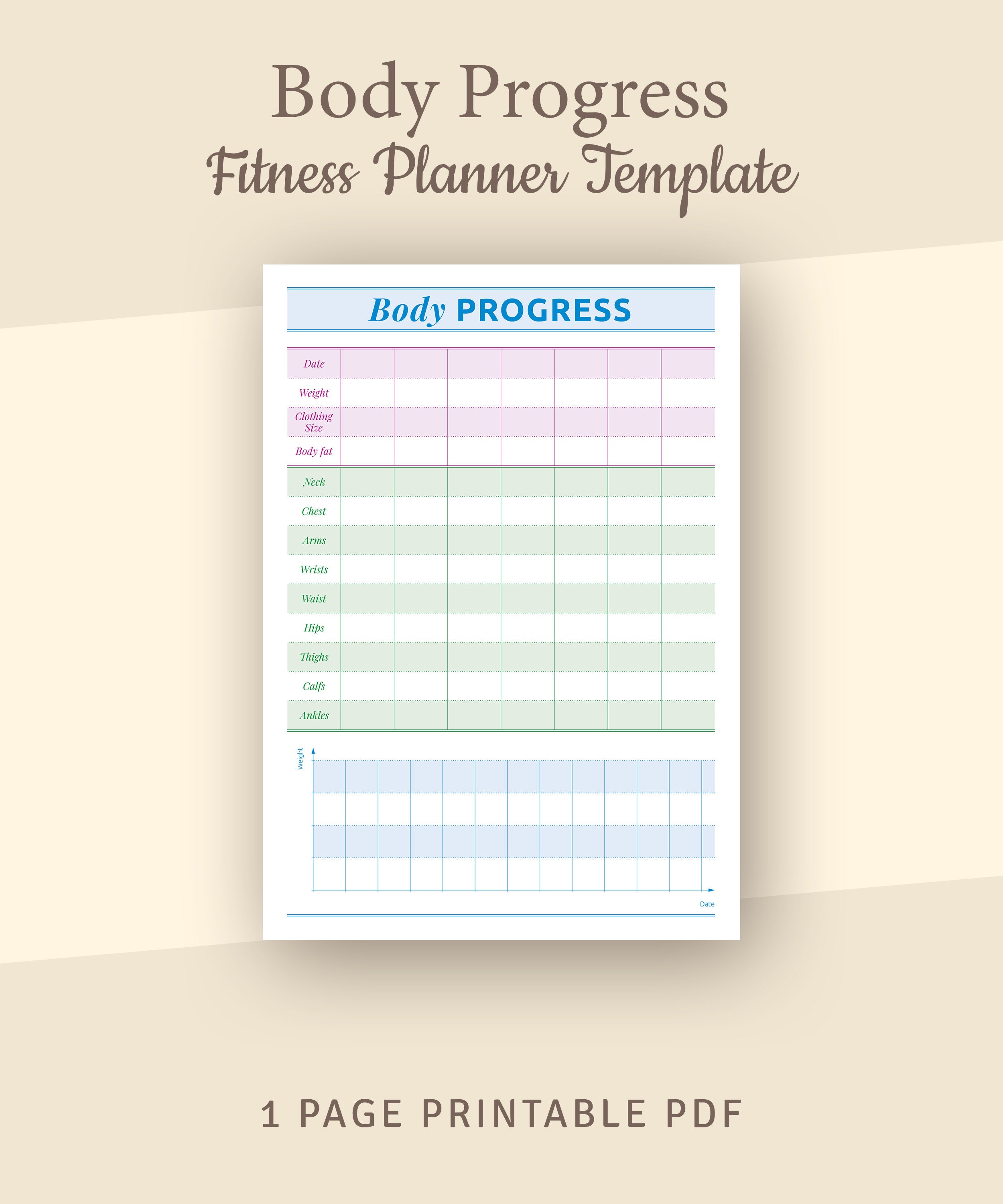 Body Progress Fitness Planner Printable Weight Loss Tracker - Etsy