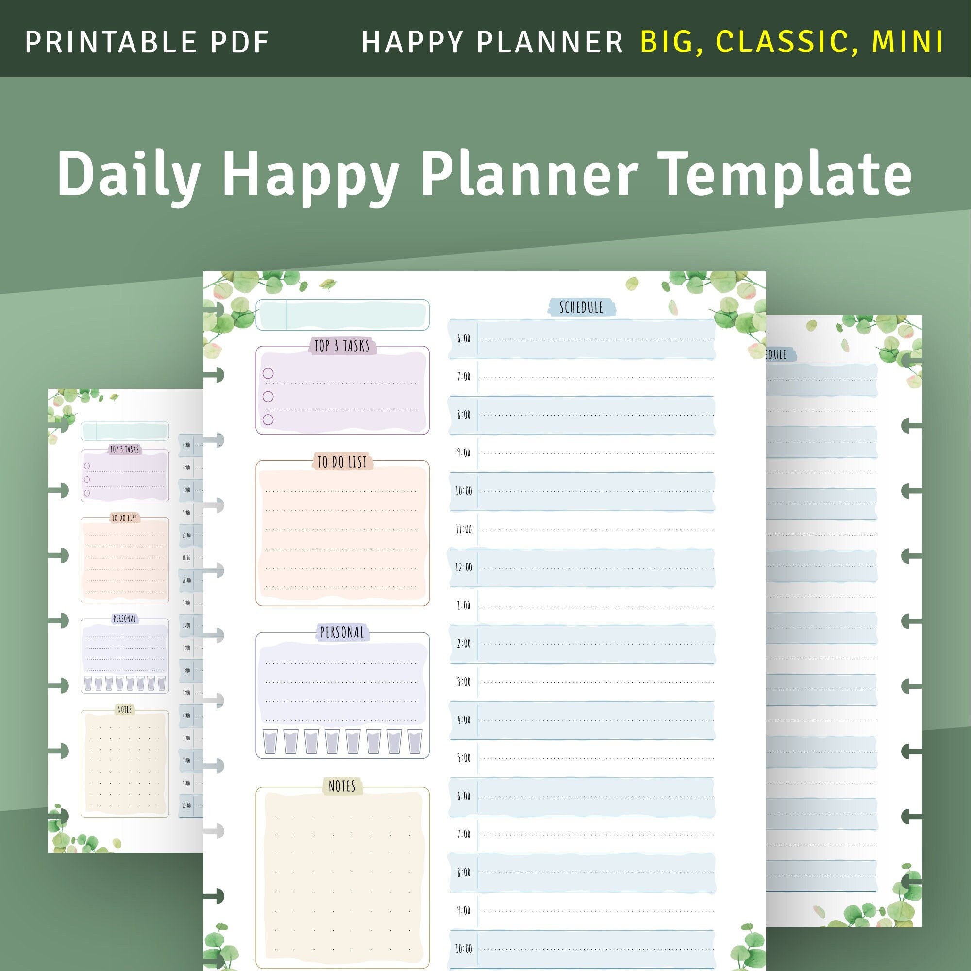 Undated Daily Happy Planner Template Day at A Glance Insert - Etsy