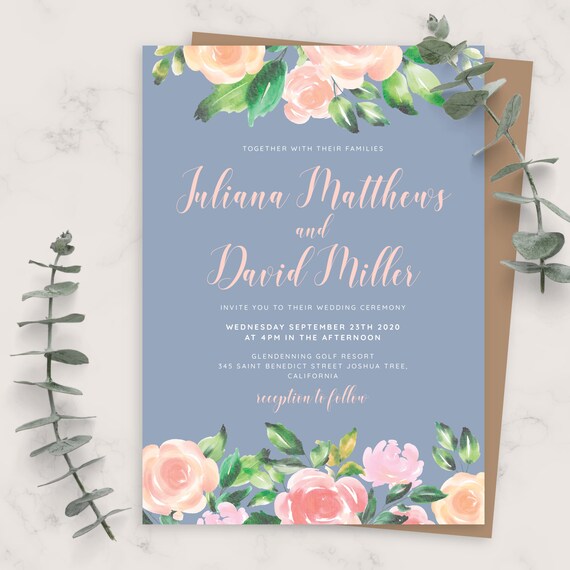 Wedding Invite Dusty Blue Wedding Invitation Printable - Etsy