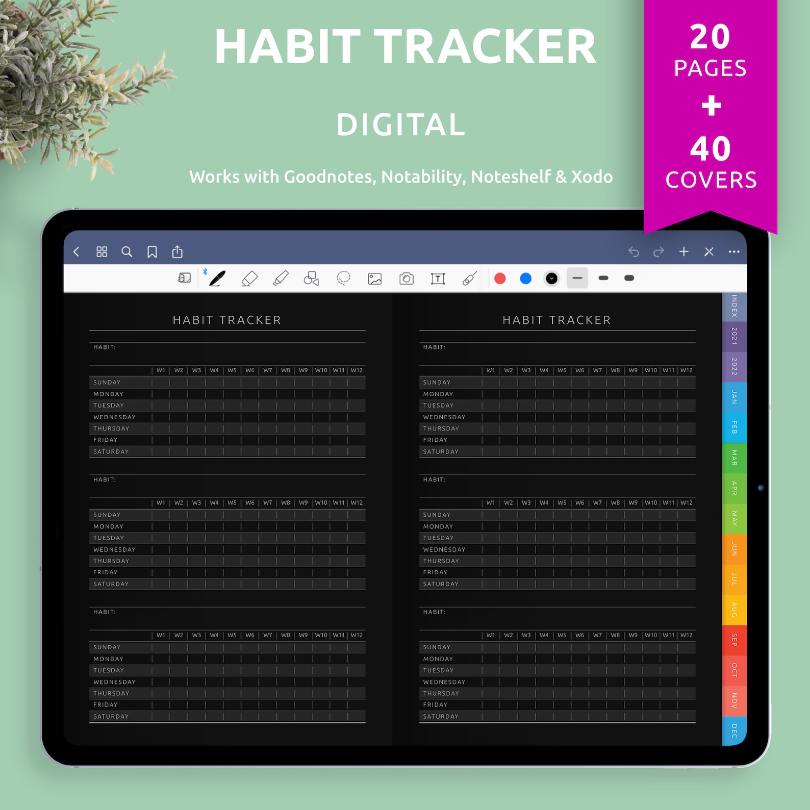 Habit Tracker Digital for Goodnotes Notability Challenge - Etsy