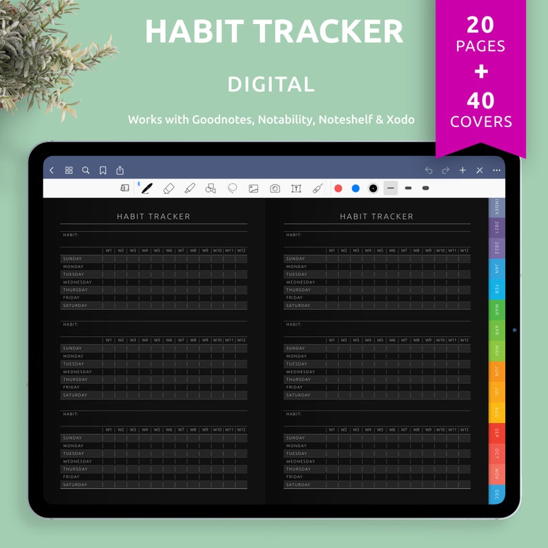 Habit Tracker Digital for Goodnotes Notability Challenge - Etsy