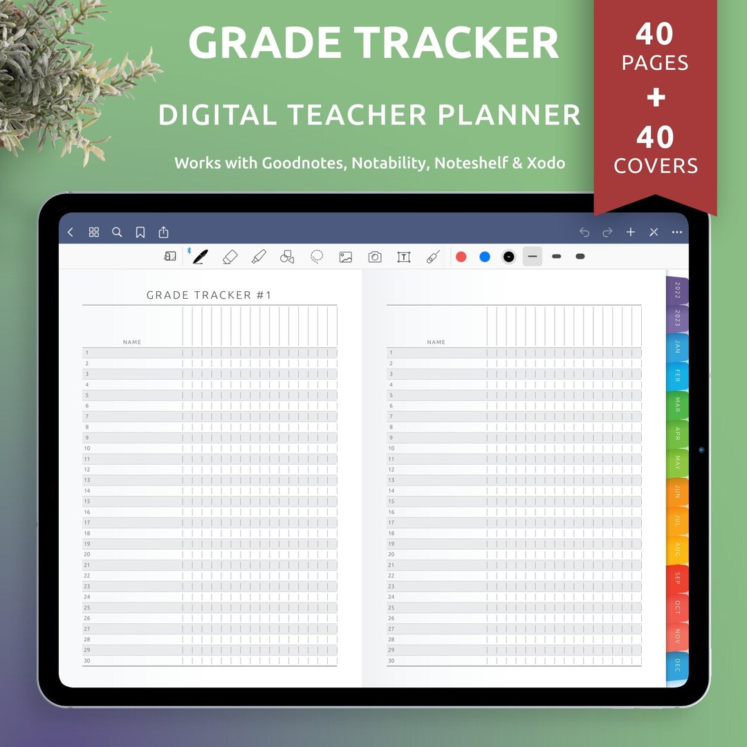 Digital Class Grade Tracker for Goodnotes, Notability, Teacher Planner ...