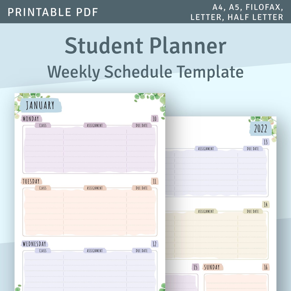 2022 Student Planner Printable Template School Planner Weekly - Etsy Canada