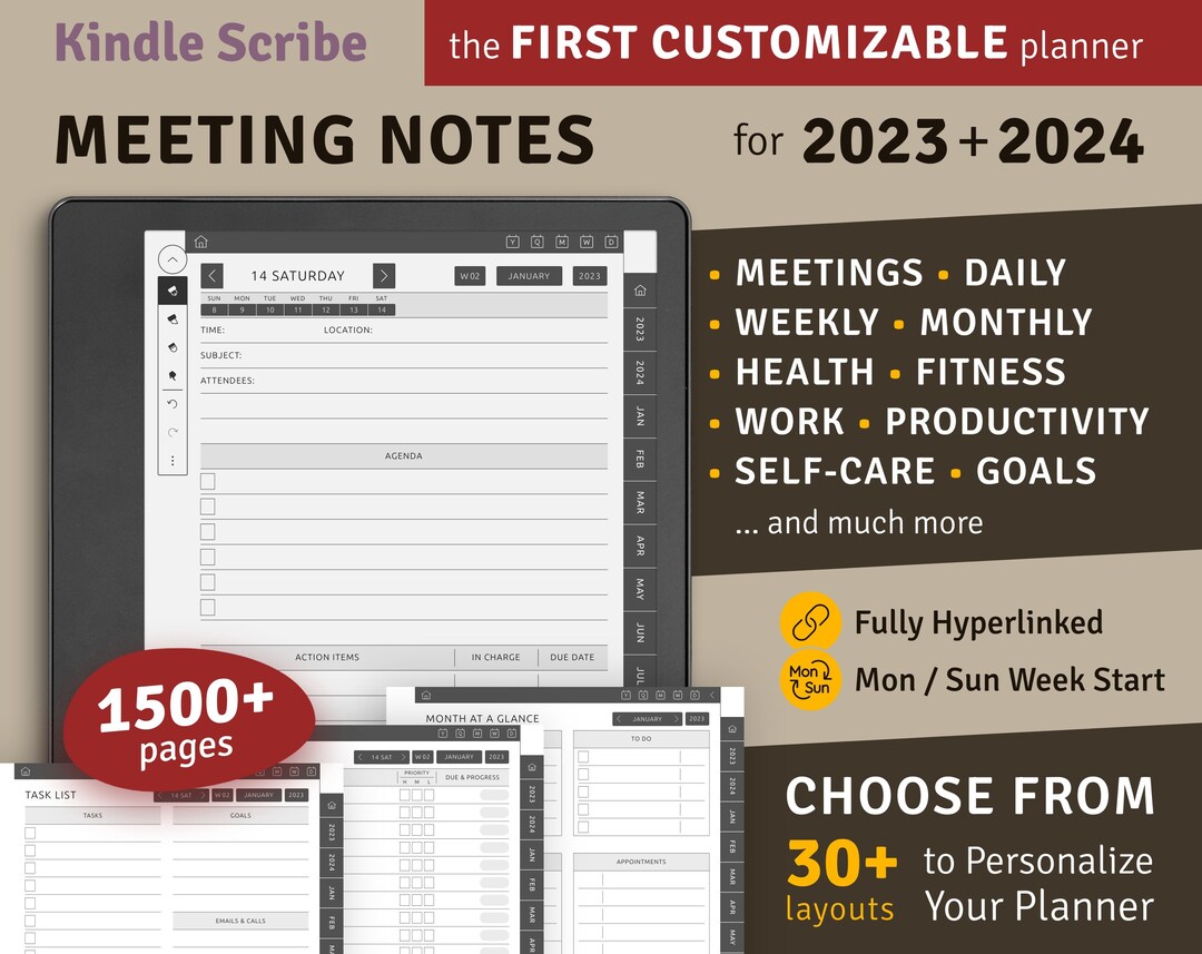 2024 2025 Kindle Scribe Meeting Notes Planner, Hyperlinked Digital ...