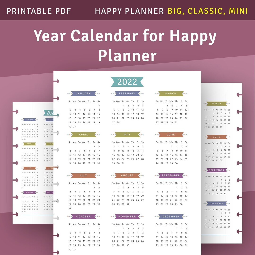 Happy Planner Year at a Glance Calendar Template, Printable Yearly ...