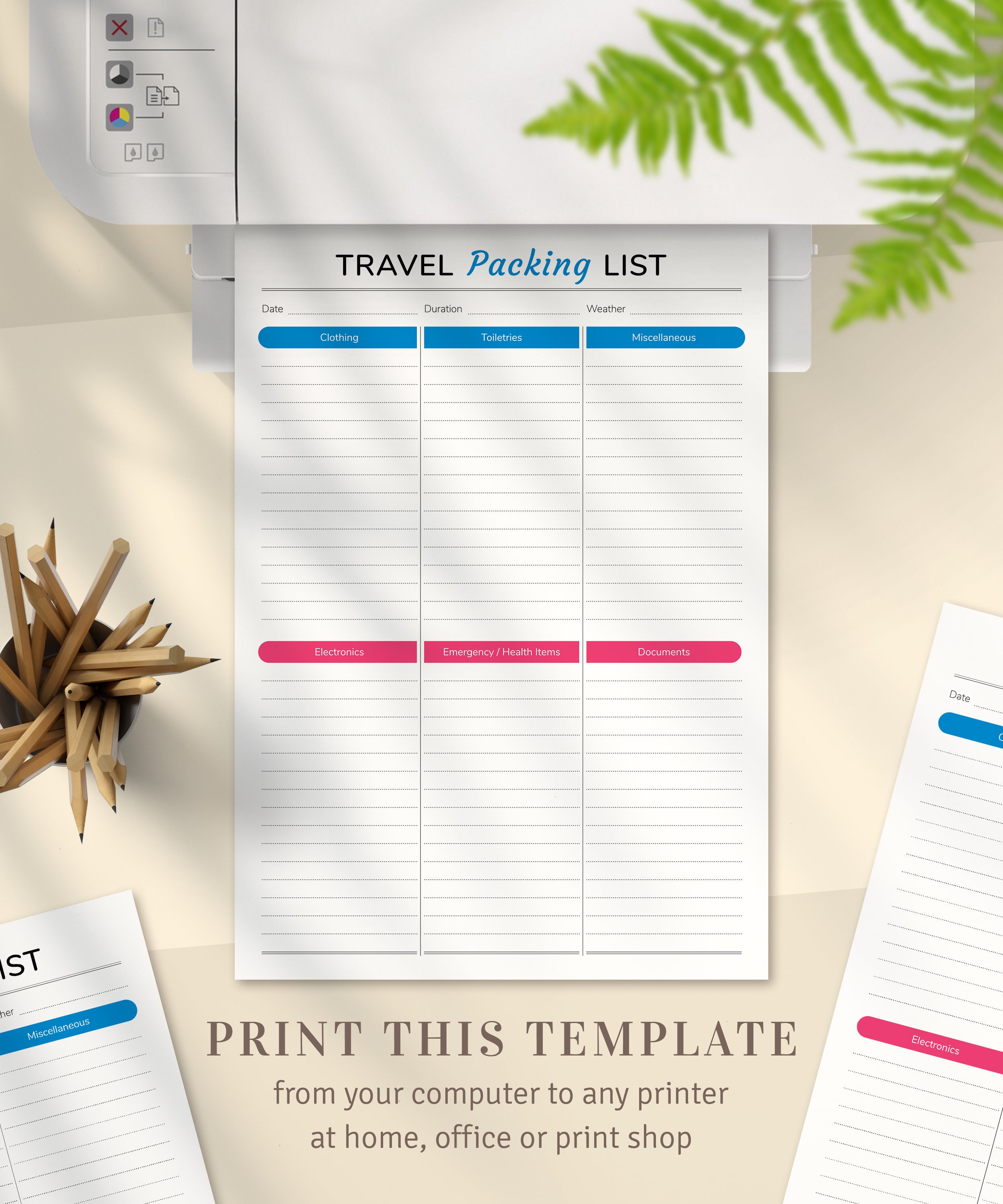 Travel Packing List Template, Printable Checklist (PDF) - Etsy