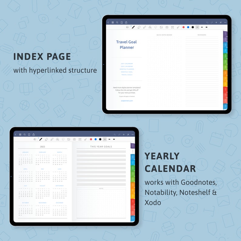 Digital Travel Goal Setting Planner for Goodnotes / Notability, Life ...