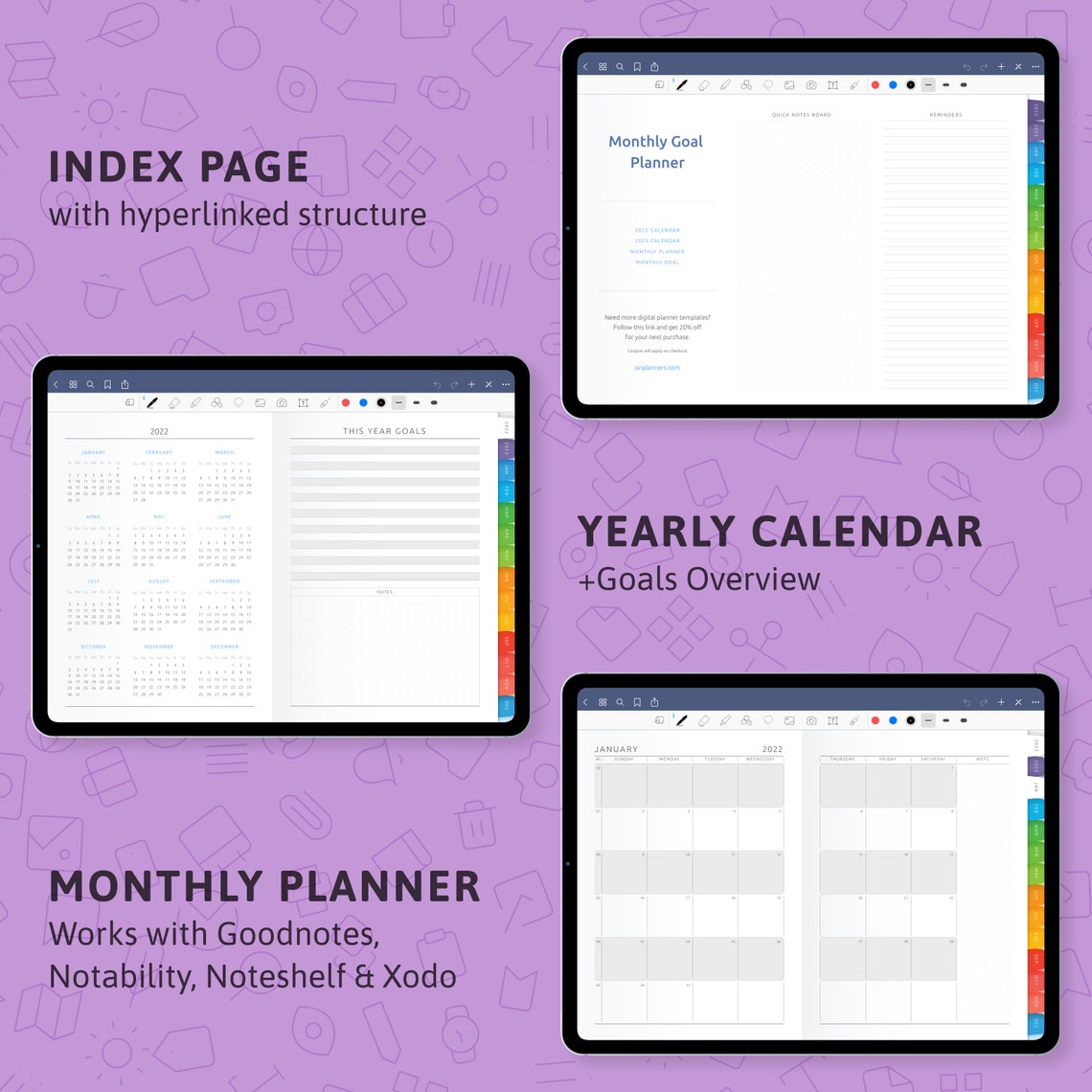 Digital Monthly Goal Planner for Goodnotes Notability Goal | Etsy