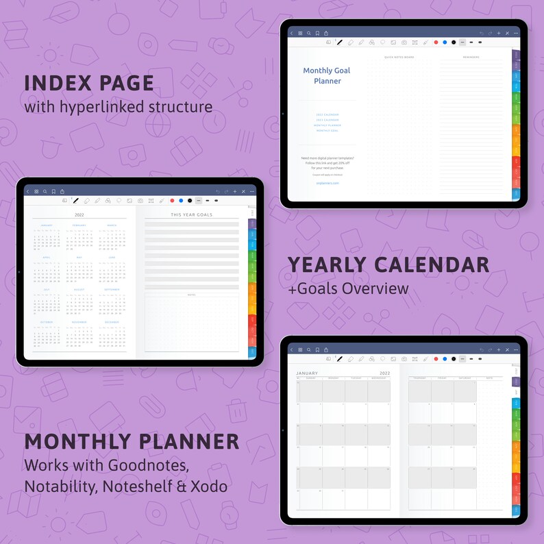 Digital Monthly Goal Planner for Goodnotes Notability Goal | Etsy