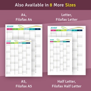 Two Pages Vertical Calendar, Year on Two Pages Printable Insert for ...