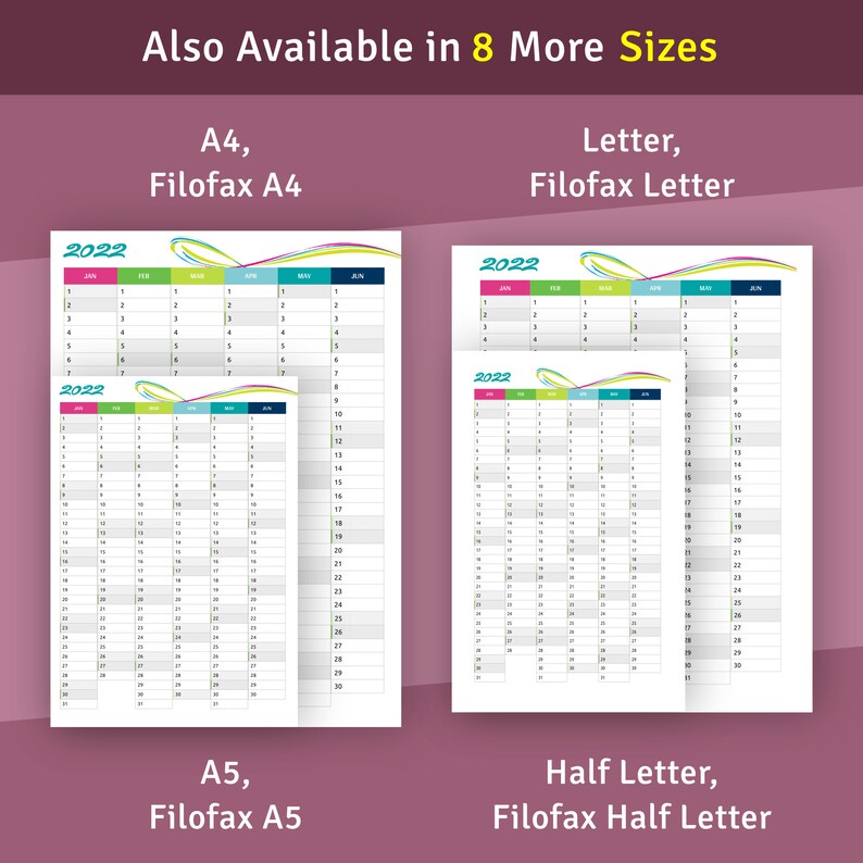 Two Pages Vertical Calendar, Year on Two Pages Printable Insert for ...