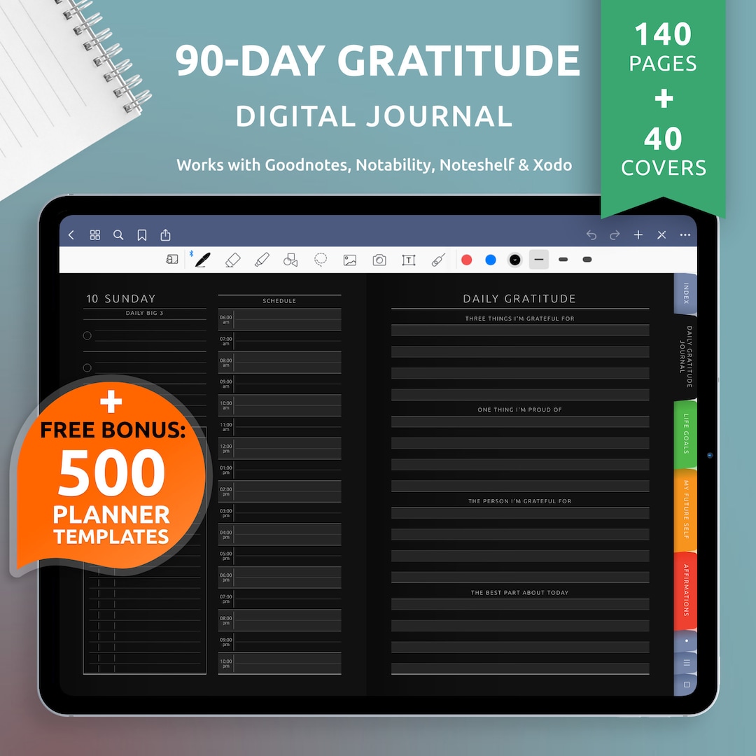 90 Day Gratitude Journal for Goodnotes, Notability, Digital Gratitude ...