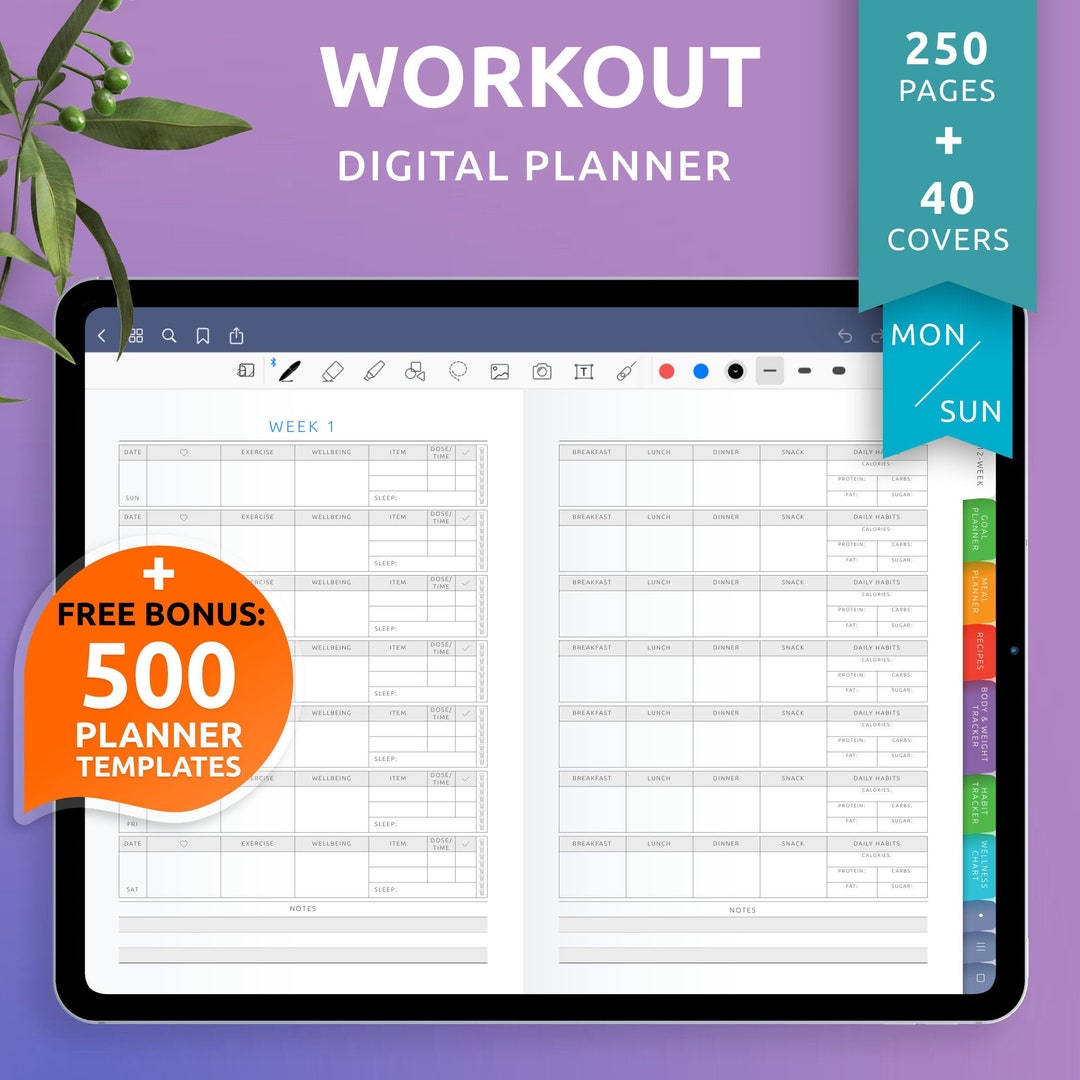 Digital Workout Planner for Goodnotes, Notability, Workout Log, Health ...