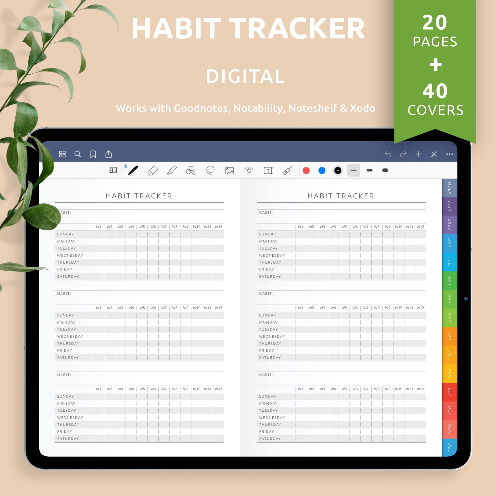 Digital Habit Tracker for Goodnotes Notability Weekly Habit - Etsy