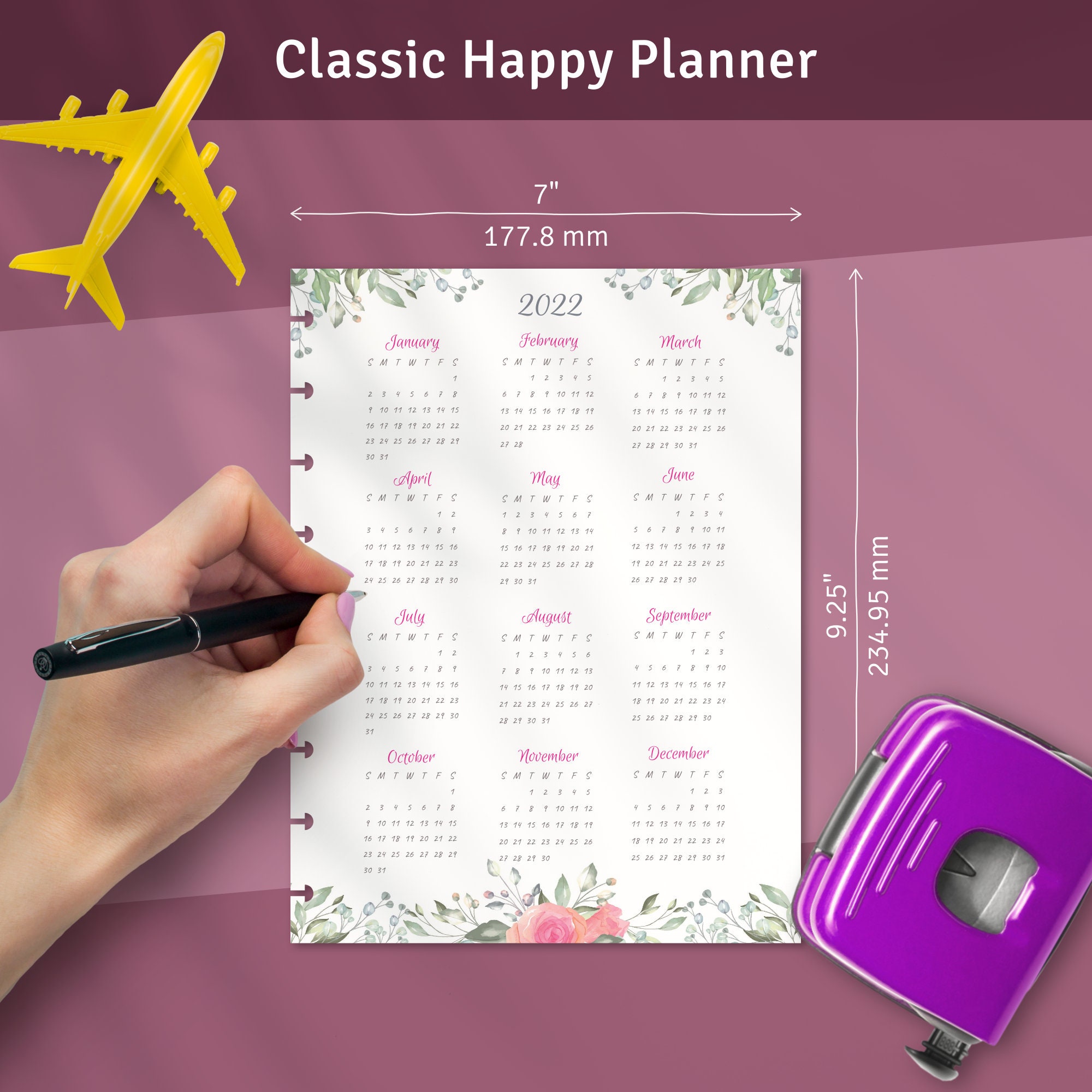Happy Planner Yearly Calendar Refill Printable Year on One - Etsy