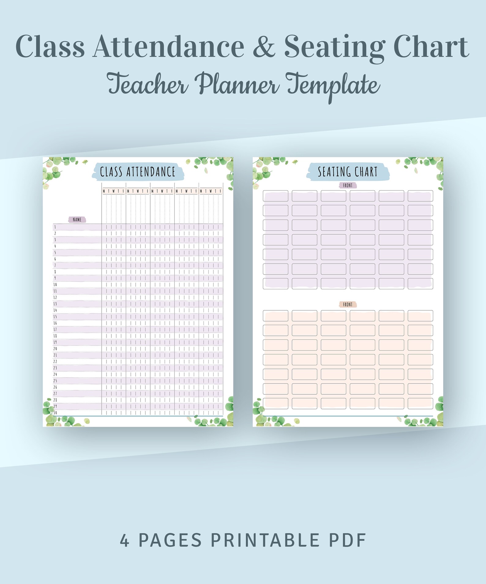 Student Attendance Sheet & Seating Chart Template, Teacher Organizer ...