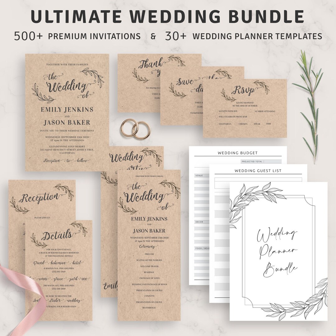 Rustic DIY Wedding Invitation Bundle: Wedding Invite + RSVP + Details ...