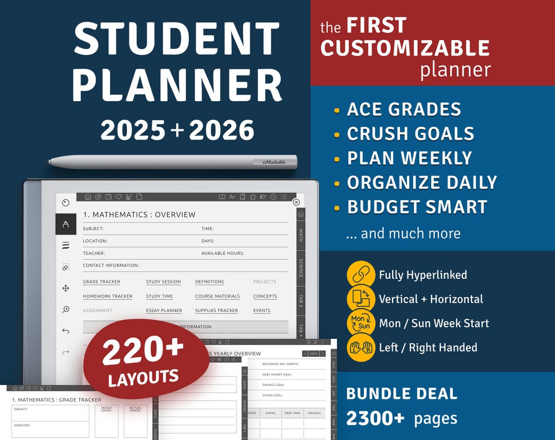 2025-2026 Student Planner for Remarkable 2: Hyperlinked Digital ...