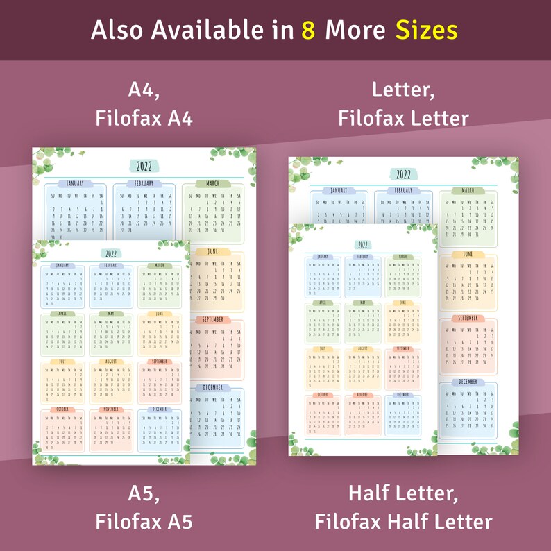 Yearly Calendar Template for Happy Planner Classic / Big / - Etsy