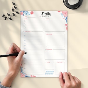 Floral Daily Hourly Planner Template, Undated Planner, Agenda Template ...