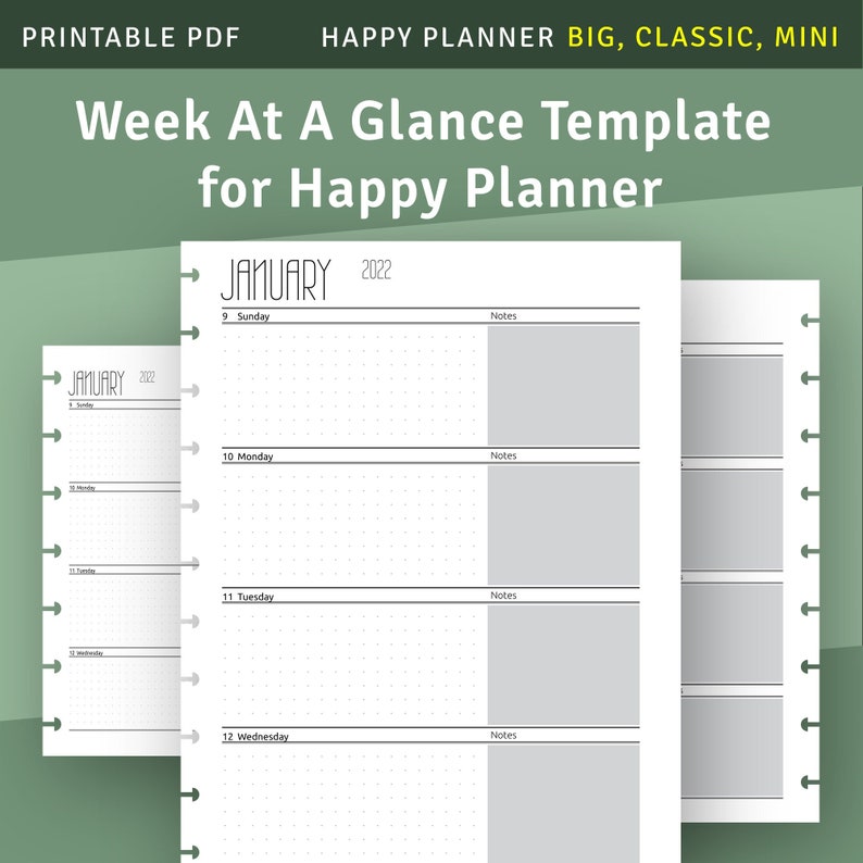 Dotted Weekly Happy Planner Templates, Printable Horizontal Weekly ...