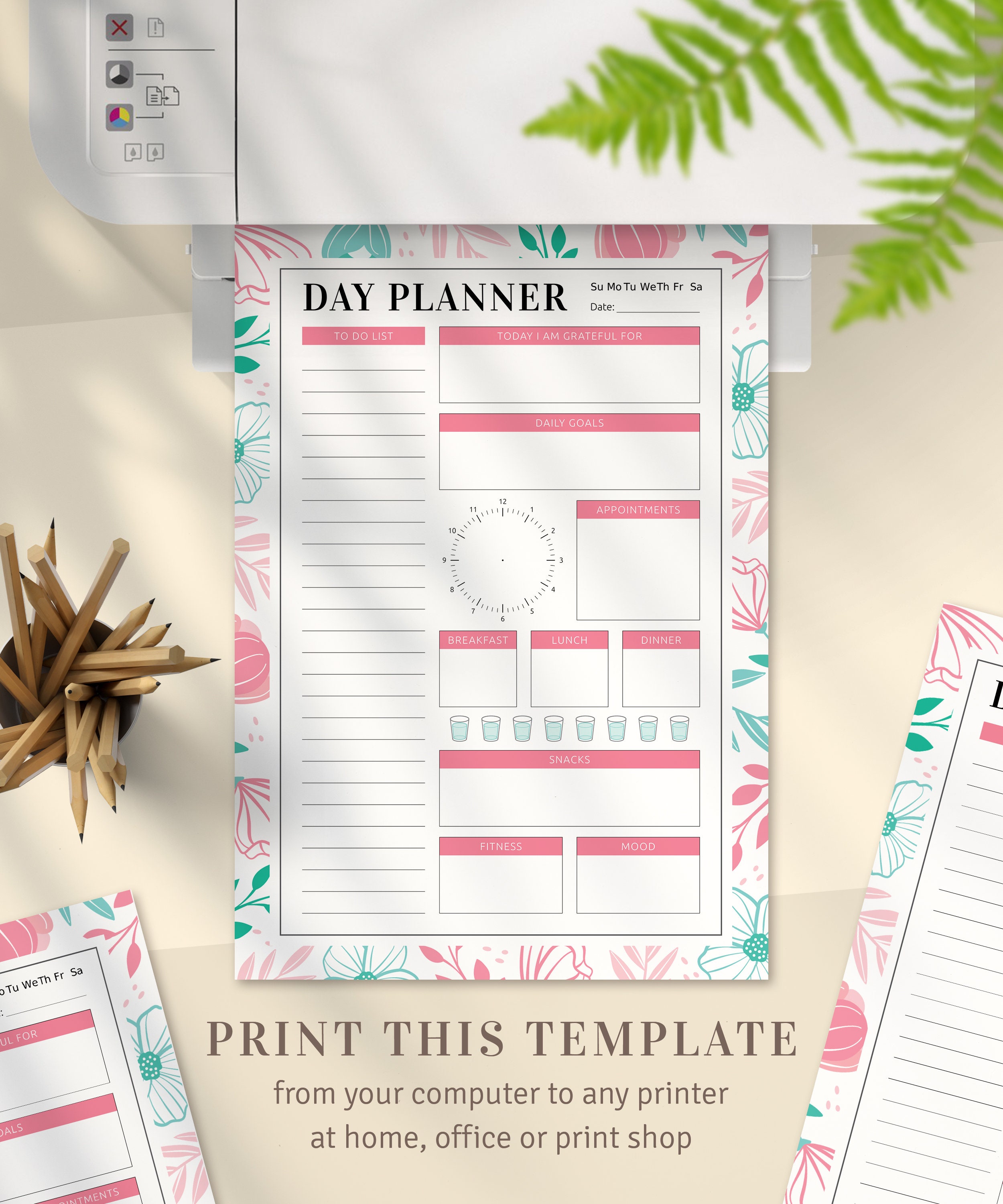 Undated Daily Planner Blossom Flowers Daily Agenda Template - Etsy