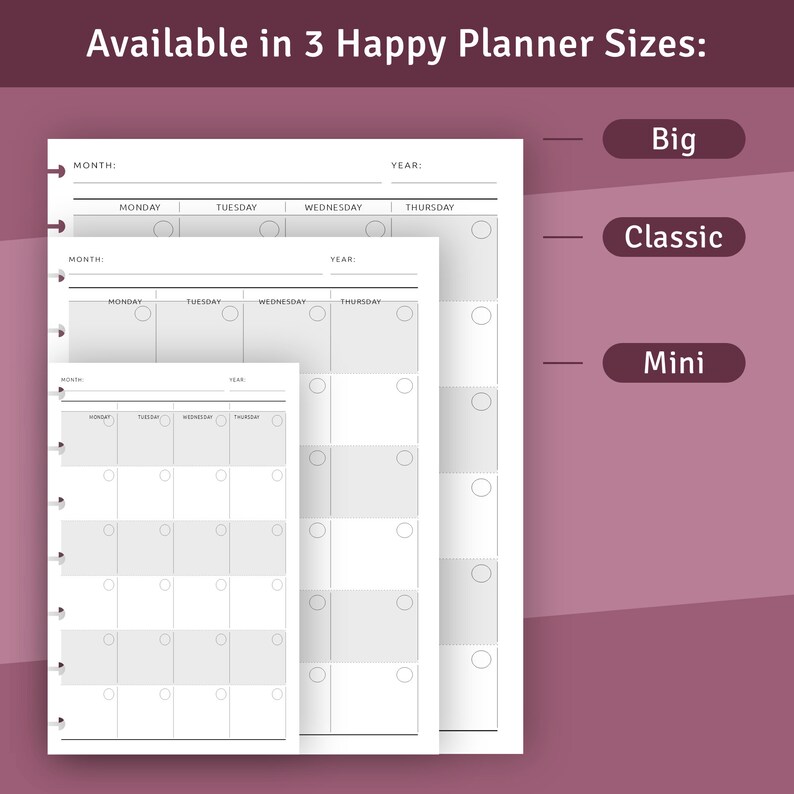 Happy Planner Monthly Calendar, Printable Inserts (PDF Download) - Etsy
