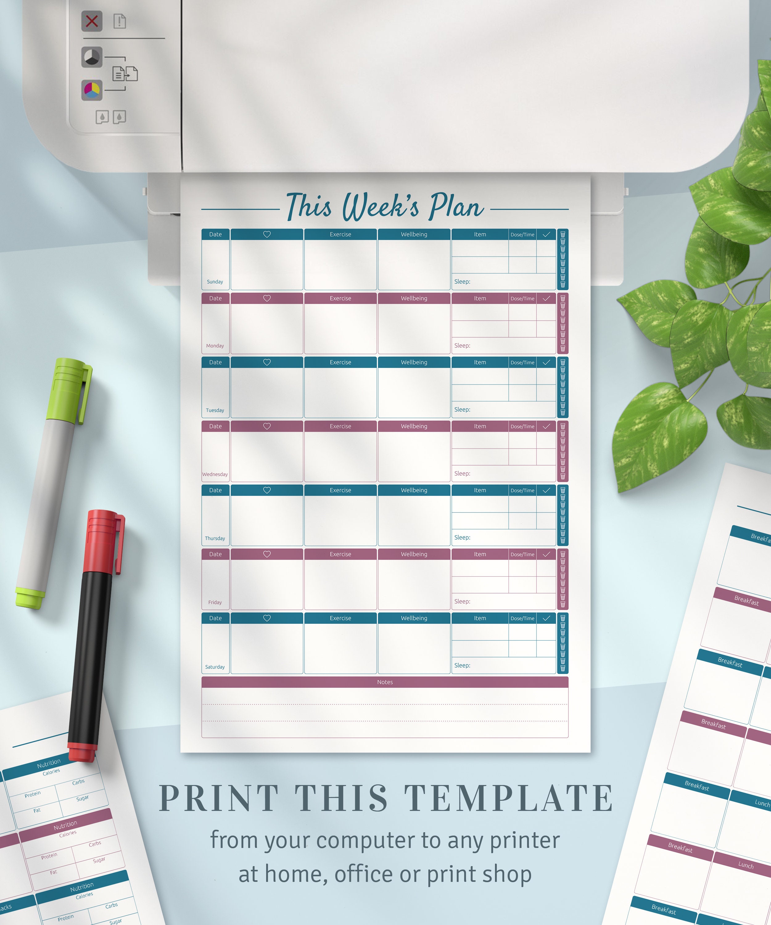 Weekly Fitness & Meal Planner Weekly Workout Planner | Etsy