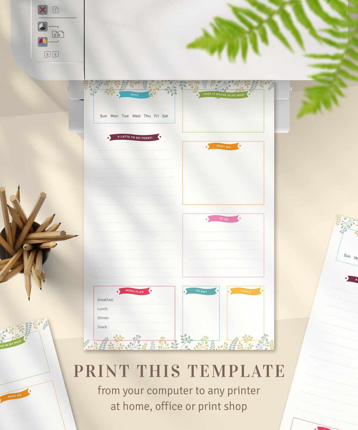 Botanical Daily Planner Template, Colorful Agenda (printable PDF) - Etsy