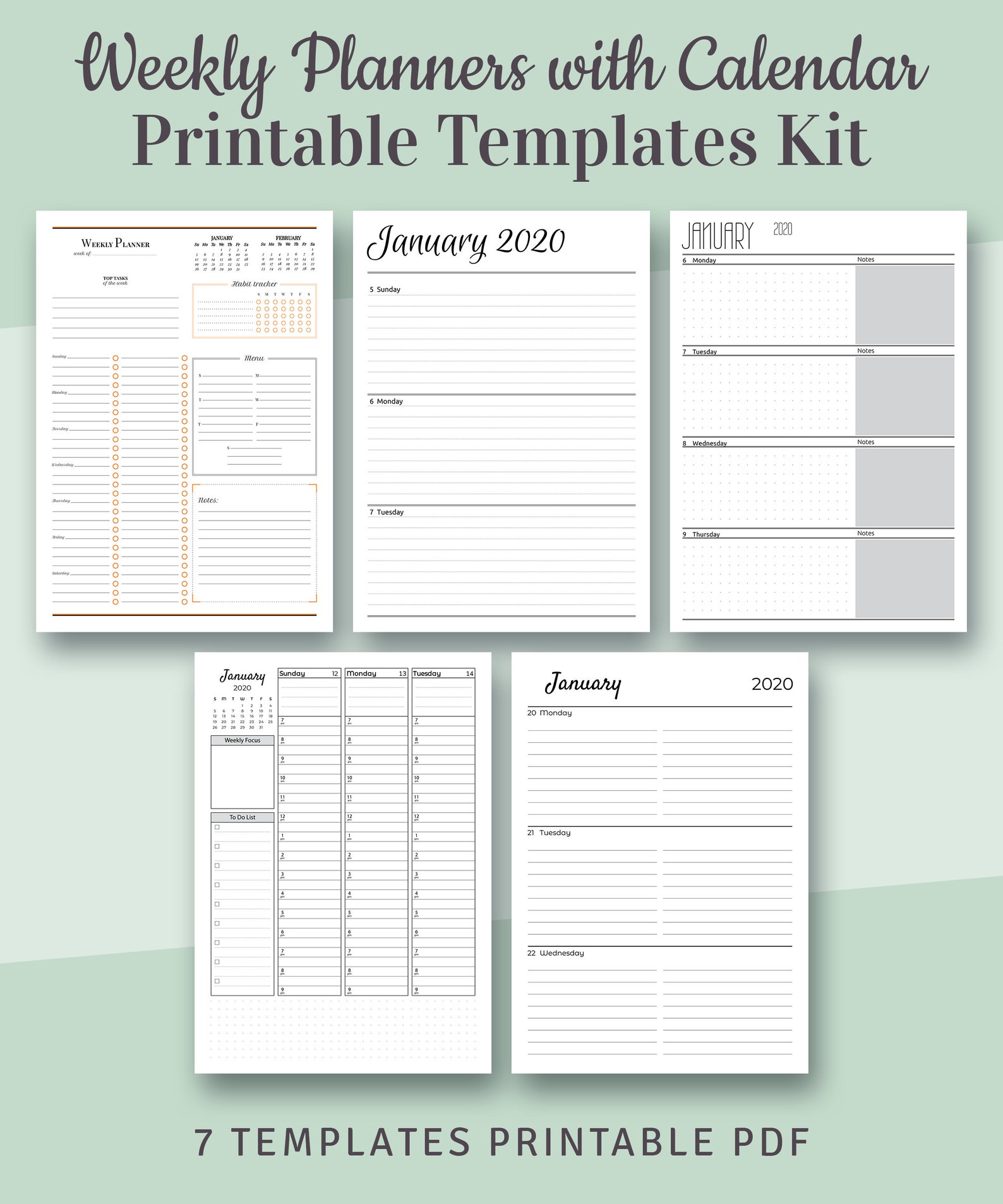 Weekly Planner Kit Printable Week Plan Templates 7 in 1 - Etsy