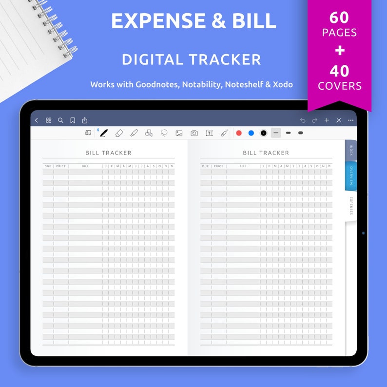 Digital Bill & Expense Tracker for Goodnotes Notability | Etsy