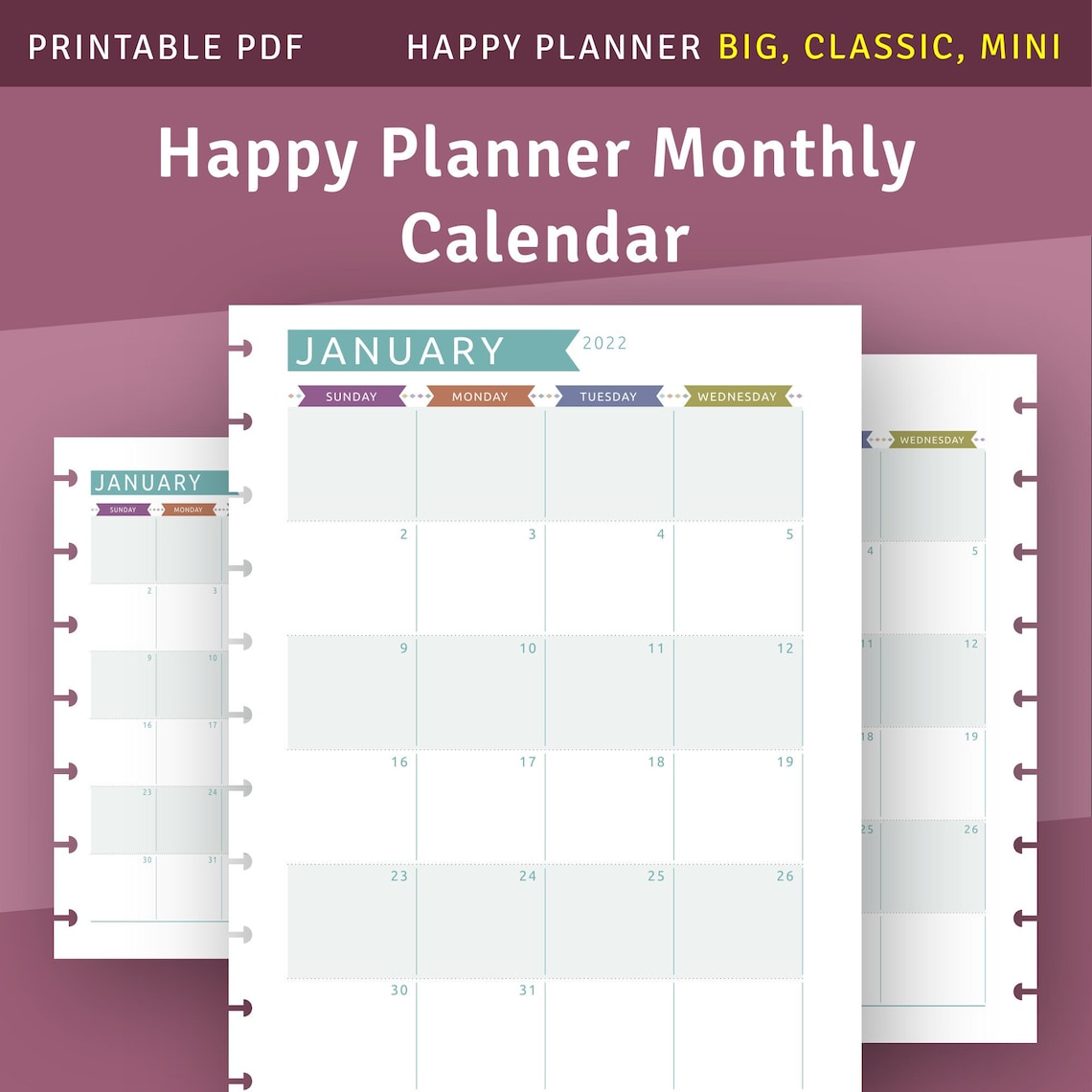 Happy Planner Monthly Layout Printable Monthly Calendar - Etsy