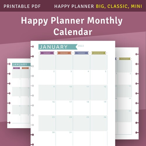 Editable BIG Happy Planner Calendar Inserts Printable Monthly - Etsy