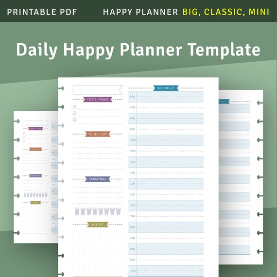 Undated Daily Happy Planner Template Printable Inserts for | Etsy