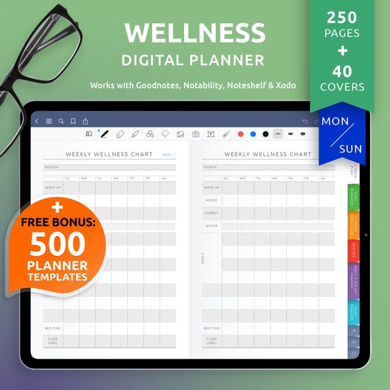Digital Wellness Planner for Goodnotes Notability Self Care | Etsy