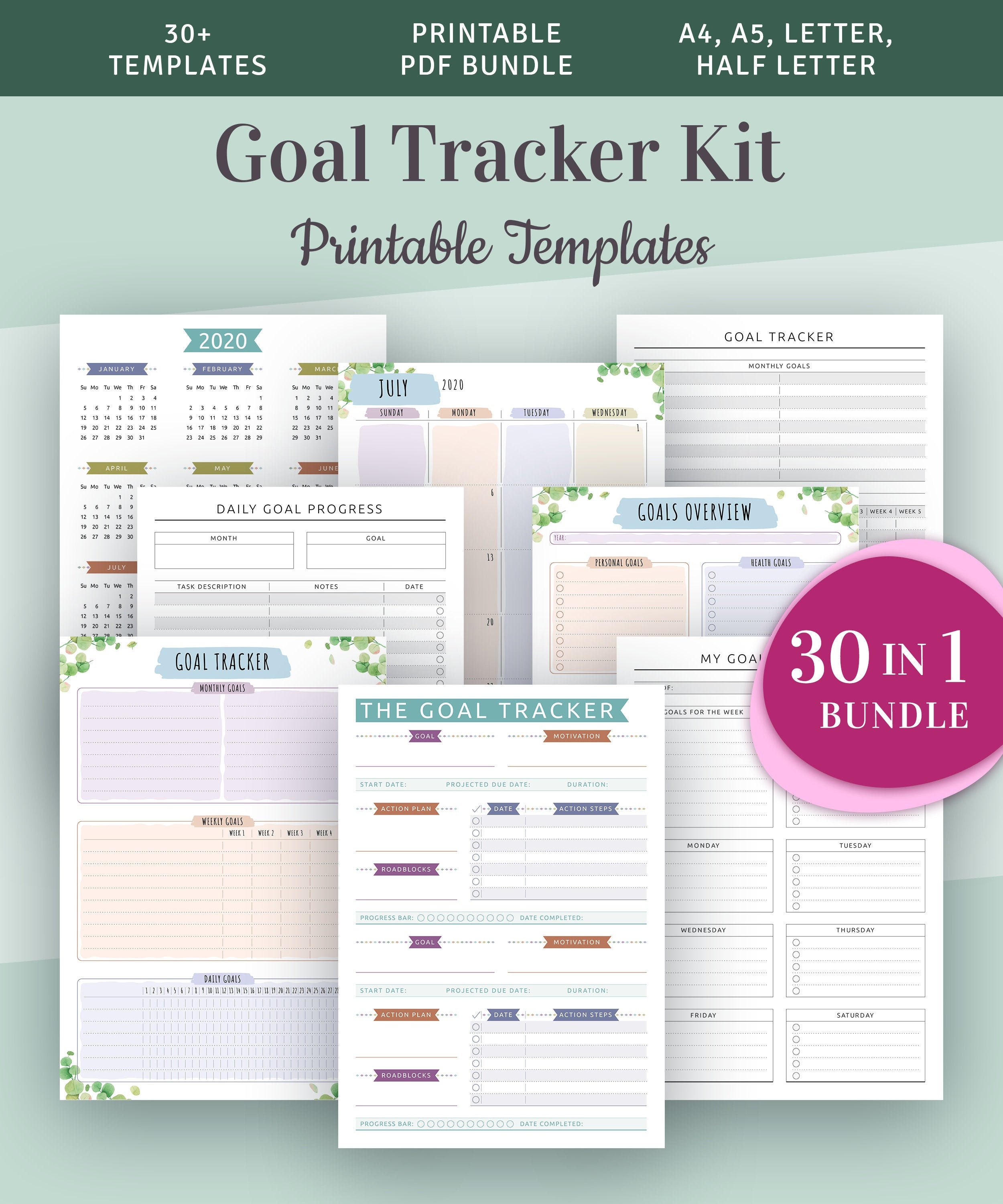 Goal Tracker Kit Collection 30 in 1 Printable Goal Tracking | Etsy