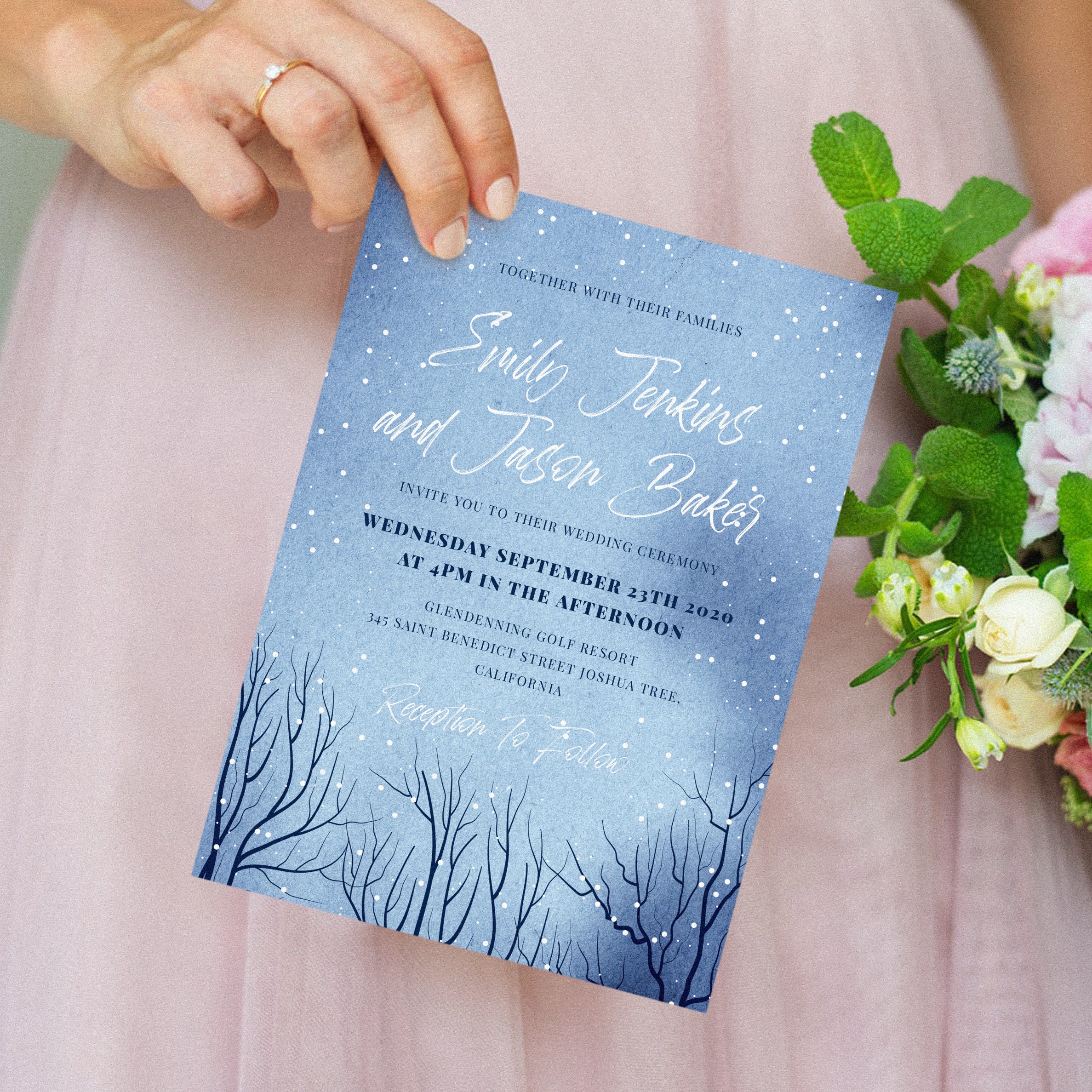 Wedding Invite Snowfall Winter Wedding Invitation Printable | Etsy