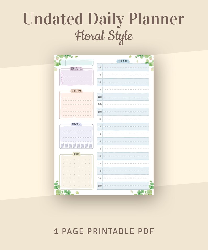 Daily Planner Printable Template Floral Undated Daily - Etsy
