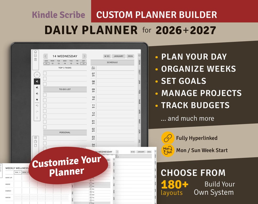 Digital Daily Planner 2026–2027 | Hyperlinked PDF for Kindle Scribe ...