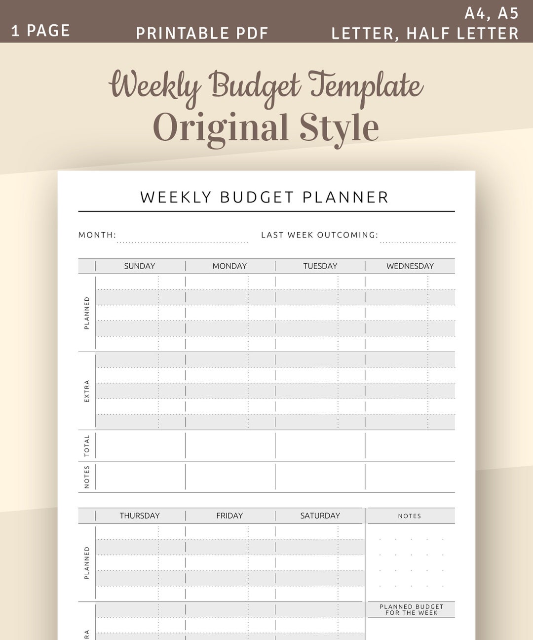 Weekly Budget Planner Template, Printable Family Budget, Weekly ...