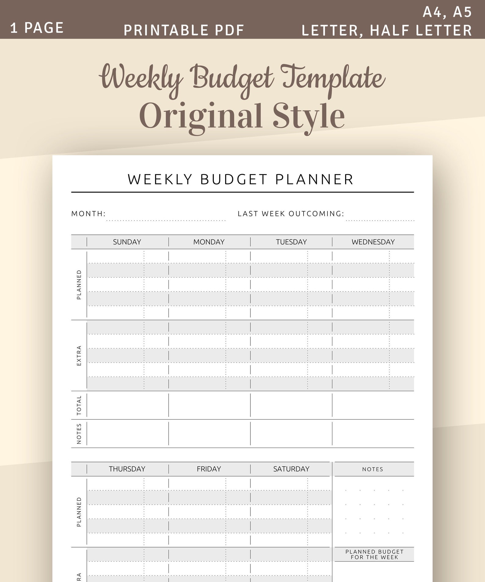 Weekly Budget Planner Template, Printable Family Budget, Weekly ...