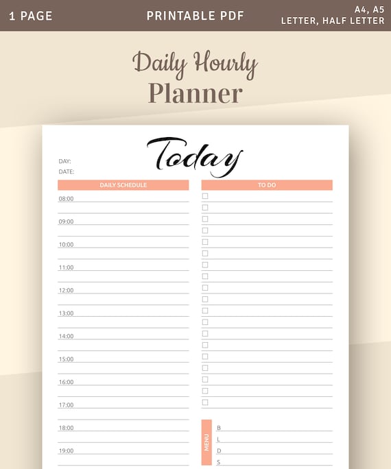 Daily Hourly Planner Printable Undated Daily Planner - Etsy