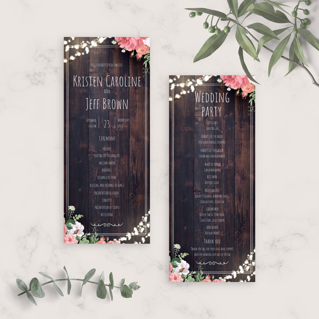Wood Rustic Wedding Program Card Template, Program for Wedding ...